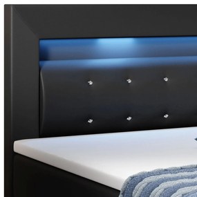 Goleto Postel Box Spring Montana s LED osvětlením 140 x 200 cm | černá