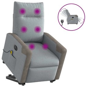 Elektrické zvedací masážní polohovací křeslo světle šedé textil 3324105