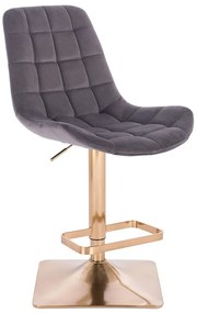 LuxuryForm Barová židle PARIS VELUR na zlaté hranaté podstavě - šedá