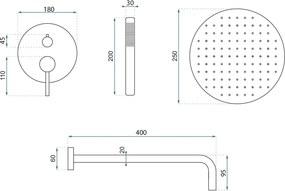 Rea Argon, podomítková sprchová souprava + BOX, zlatá lesklá, REA-P6538