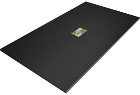 Mexen Hugo, obdélníková sprchová vanička SMC 200 x 100 cm, černá, zlatá krytka, 42701020-G