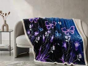 Mikroplyšová beránková deka VIOLET BUTTERFLY tmavě modrá Rozměr: 160 x 200 cm