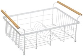 JJA Odkapávač na nádobí, bílý, dřevěná madla, MAISON ESCUR