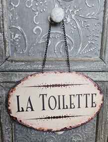 Závěsná kovová cedule s řetízkem La Toilette - 23*15 cm