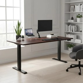 Výškově nastavitelný stůl OfficeTech C, 200 x 80 cm, černá podnož, wenge