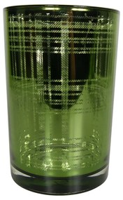 Zelený skleněný kostkovaný svícen L - 12*12*18cm