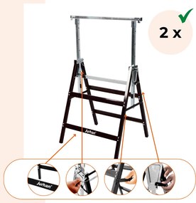 Teleskopické lešenářské kozy DANNY, sada 2 ks, max. 200kg, 60 x 56 x 81-130cm, stříbrná/černá Jurhan