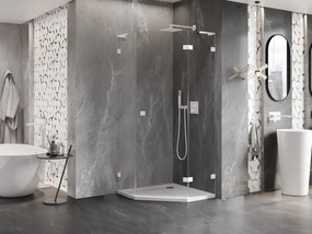 Mexen Lunar, L pravý výklopný pětiúhelníkový sprchový kout 100 x 100 cm, 8mm čiré sklo, bílý profil, 831L-100P-100L-20-00-P