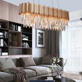 Toolight, kovové-křišťálové závěsné svítidlo E14 60x30 cm 312355, zlatá, OSW-00683