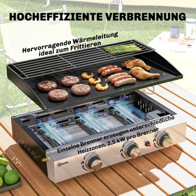 Plynový gril 7,5 KW Přenosný stolní gril se 3 hořáky Keramický lak Grilovací rošt Ohřívací rošt
