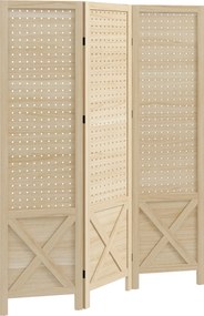 HOMCOM vnitřní paraván ze dřeva, 3 panely, skládací příčka, děrovaný panel, 114 x 1,7 x 144,5 cm, přírodní dřevo