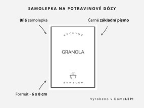 GRANOLA - omyvatelná samolepka na dózu, výběr rozměrů Ø 5 cm / 5 x 5 cm / 6 x 8 cm | DomaLEP tvar: OBDÉLNÍK, barva: BÍLÁ - ČERNÉ písmo, velikost: š. 6 cm x v. 8 cm - tučné písmo
