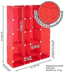 Divero Úsporný zásuvný regál - 161 x 127 x 37 cm, červený