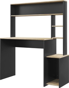HOMCOM Stůl s policemi Moderní počítačový stůl s podstavcem na monitor CPU Kancelářské studium 114x45x138 cm Šedá a přírodní
