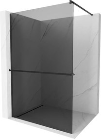 Mexen Kioto+, sprchová zástěna s poličkou a držákem na ručníky 110 x 200 cm, 8mm šedé sklo, černý profil, 800-110-121-70-40