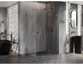 Mexen Lunar T, pravý výklopný sprchový kout 140 x 70 cm, 8mm čiré sklo, profil růžové zlato, 834T-140-070-60-00-P