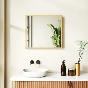 HOMCOM nástěnné čtvercové zrcadlo 50 x 50 cm, rám z přírodního dřeva, ideální do koupelny, obývacího pokoje nebo ložnice