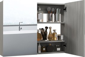 HOMCOM nástěnná zrcadlová skříňka do koupelny, 80×15×60 cm, dvoukřídlé dveře s nastavitelnými policemi, šedá | Aosom