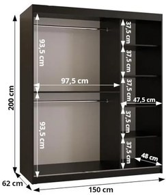 Šatní skříň Paproč 1 | 150 cm | černá