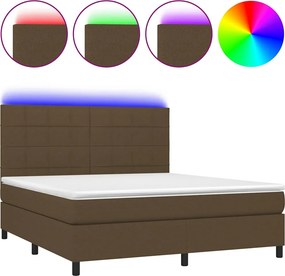 Box spring postel s matrací a LED tmavě hnědá 160x200 cm textil 3134888