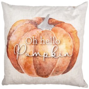 Podzimní povlak na polštář s dýní a nápisem Oh hello Pumpkin – 45x45 cm