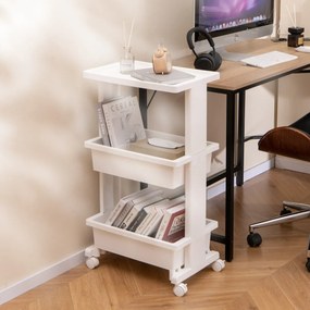 Costway 3-patrový vozík s deskou stolu a uzamykatelnými kolečky plastový vozík
