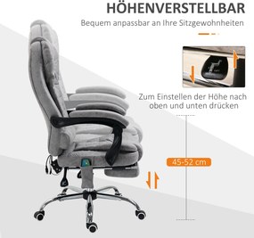 Vinsetto Masážní Hřejivá Kancelářská Židle Ergonomická S Nastavitelnou Výškou A Sklopným Opěradlem Z Mikrovlákna Šedá