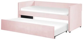 Rozkládací sametová postel 90 x 200 cm světle růžová TROYES Beliani
