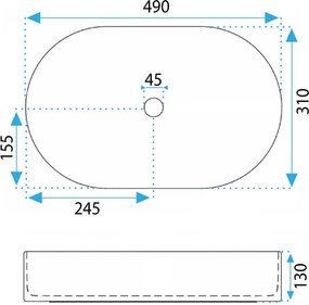 Keramické umyvadlo na desku REA Vanda 49x31 modrá mat