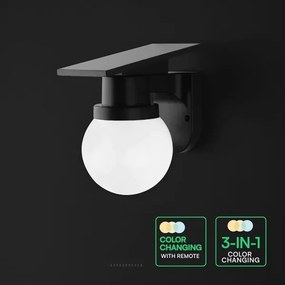 LED Solární nástěnná lampa LED/3,7V 3000/4000/6400K IP54 1800 mAh černá + DO