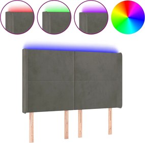 Čelo postele s LED tmavě šedé 147 x 16 x 118/128 cm samet 3123817