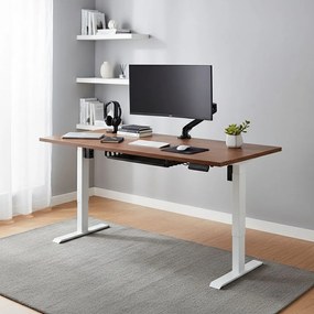 Výškově nastavitelný stůl OfficeTech B, 160 x 80 cm, bílá podnož, dub silverjack