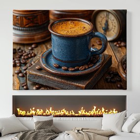 Obraz na plátně - Káva, dřevěný podtácek FeelHappy.cz Velikost obrazu: 180 x 120 cm