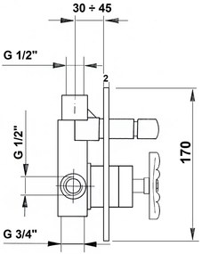 Sapho INDUSTRY podomítková sprchová baterie, 2 výstupy, chrom/černá 5185XTT