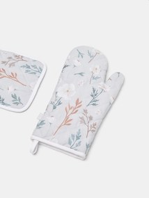 Sinsay - Kuchyňská chňapka a podložka pod hrnec s květy 2 pack - šedá