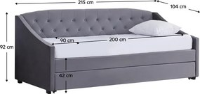 Rozkládací postel 90x200, šedá, ALODA Kondela 0000399617