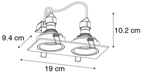 Sada 6 čtvercových zapuštěných bodových světel černá nastavitelná 2-světla - Chuck