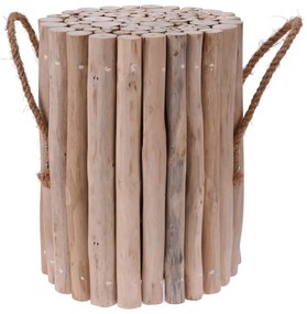 Stolek z přírodního týkového dřeva, kulaté - taburet, podnožka Home Styling Collection