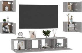 6dílný set TV skříněk betonově šedý kompozitní dřevo 3079082