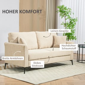 HOMCOM 2místná pohovka, pohovka se vzhledem lnu, kovové nohy, čalouněná pohovka, čalouněná dvojpohovka do obývacího pokoje, ložnice, 179 x 80 x 89 cm…