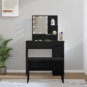 vidaXL Set toaletního stolku s LED černý kompozitní dřevo [3114116]