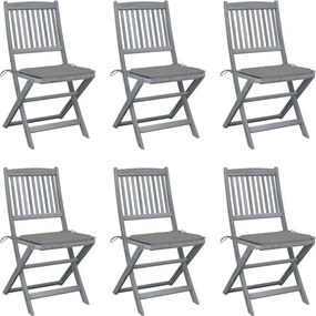 vidaXL Skládací zahradní židle s poduškami 6 ks masivní akáciové dřevo [3065446] Barva: Šedá