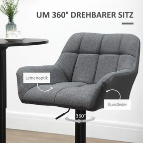 HOMCOM Barová židle kuchyňská sada 2 ks výškově nastavitelná, otočná o 360°, s opěradlem a podnožkou, vzhled lnu, do 120 kg, 57,5 x 52,5 x 93-114 cm,…