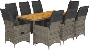 9dílný zahradní bistro set s poduškami šedý polyratan 3276890