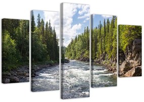 Gario Obraz na plátně Řeka v lese - 5 dílný Rozměry: 100 x 70 cm
