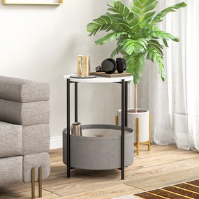 HOMCOM Odkládací stolek, konferenční stolek s látkovým košem, kulatý konferenční stolek s úložným prostorem, do obývacího pokoje, ložnice, 44 x 44 x …