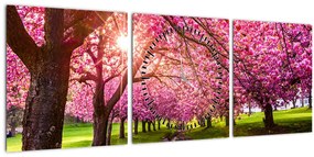 Obraz rozkvetlých třešní, Hurd Park, Dover, New Jersey (s hodinami) (90x30 cm)