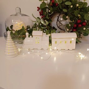 LED svítící dekorace keramický stromeček, 6,2 × 6,2 × 11,2 cm, teple bílá, 2× LR44
