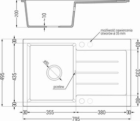 Mexen Bruno, 1-komorový granitový dřez s odkapávačem 795x495x200 mm a černá kuchyňská baterie Telma, béžová, 6513-69-670200-70