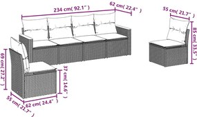 6dílná zahradní sedací souprava s poduškami černá polyratan 3258261